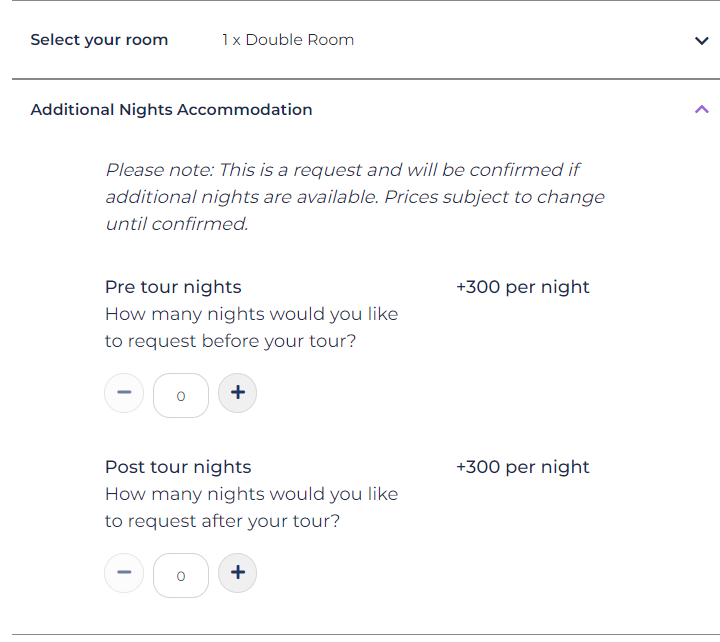 Additional Nights - Pre and Post Tour Accommodation